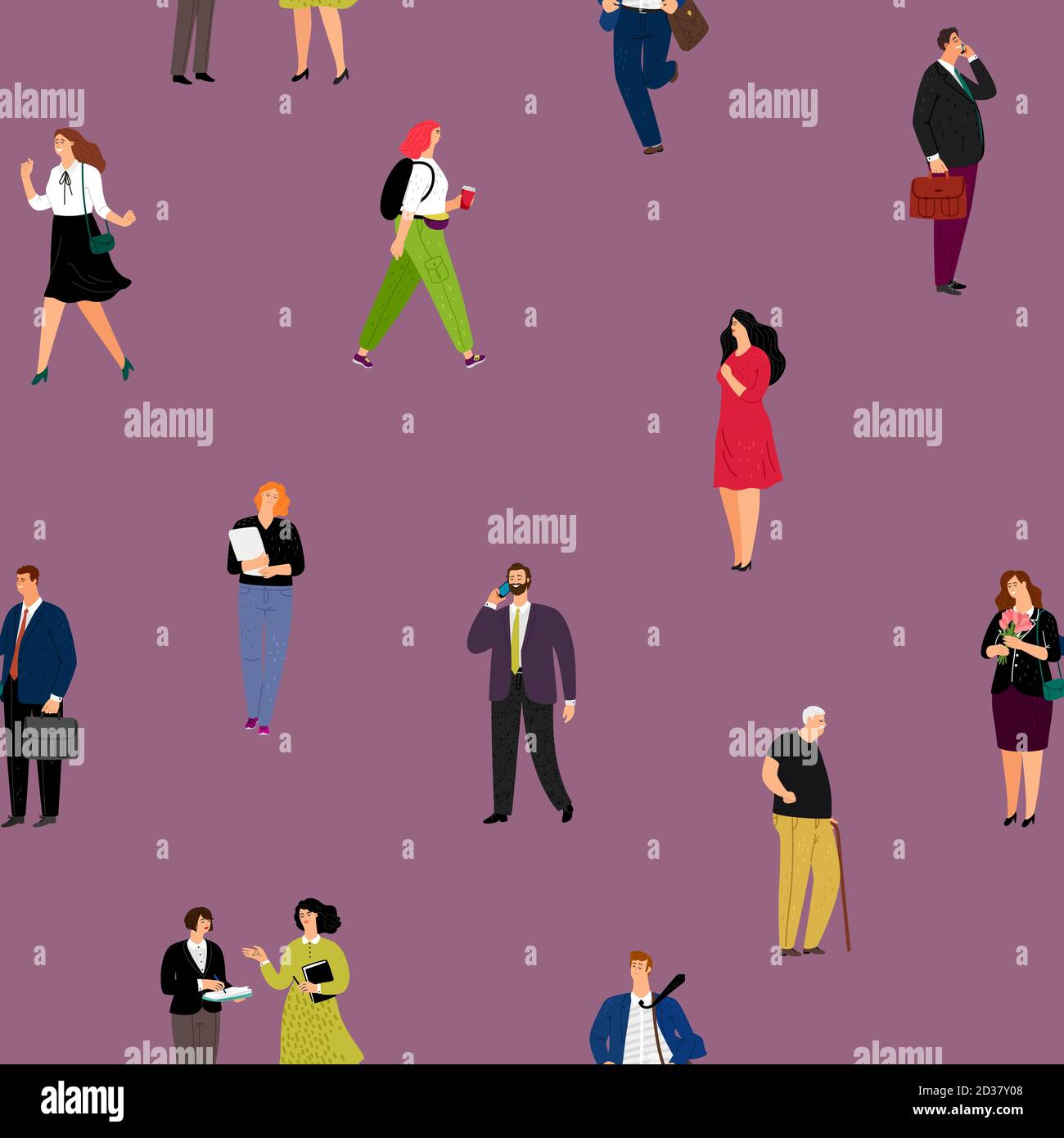 People seamless pattern. Casual and business people characters walking ...