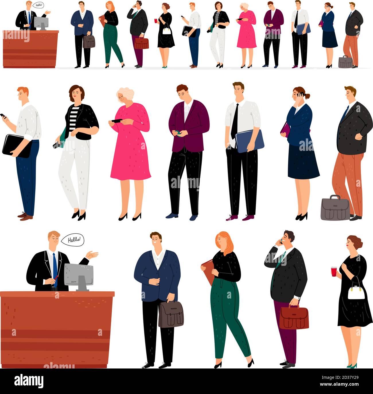 Customer service queue line. People waiting row, vector crowd of business men and women cartoon ...