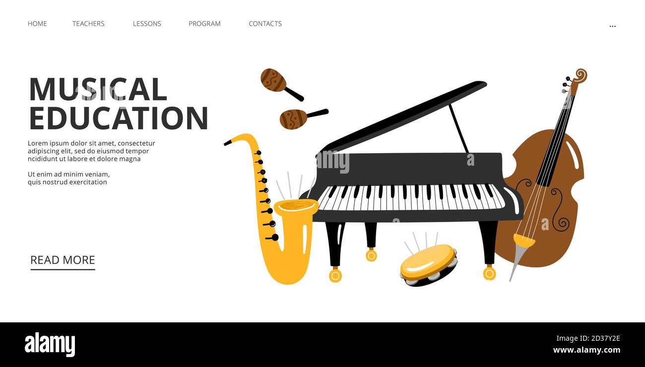 Musical school landing page. Vector musical education web banner ...