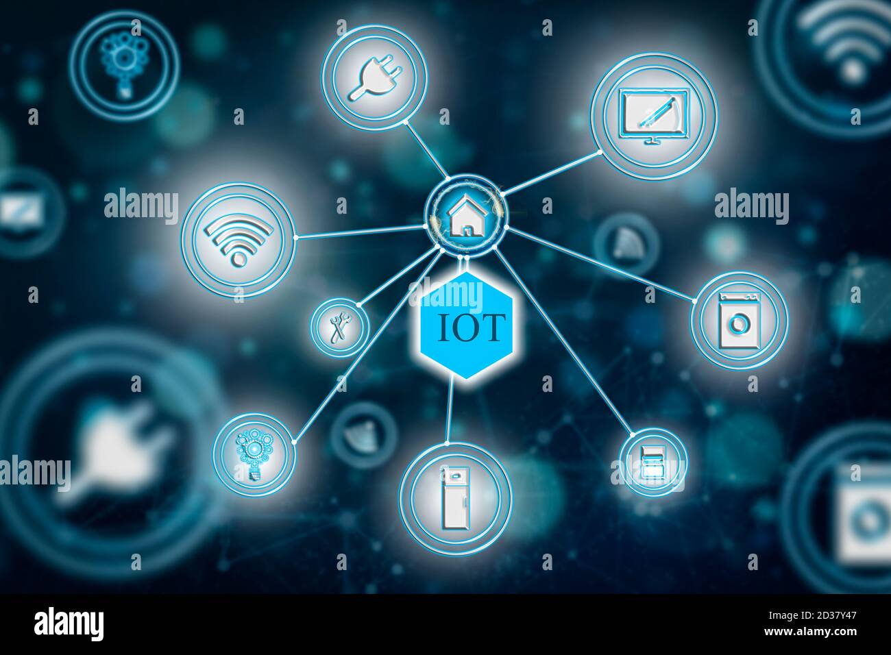Business man playing a virtual screen controlling the Internet of ...