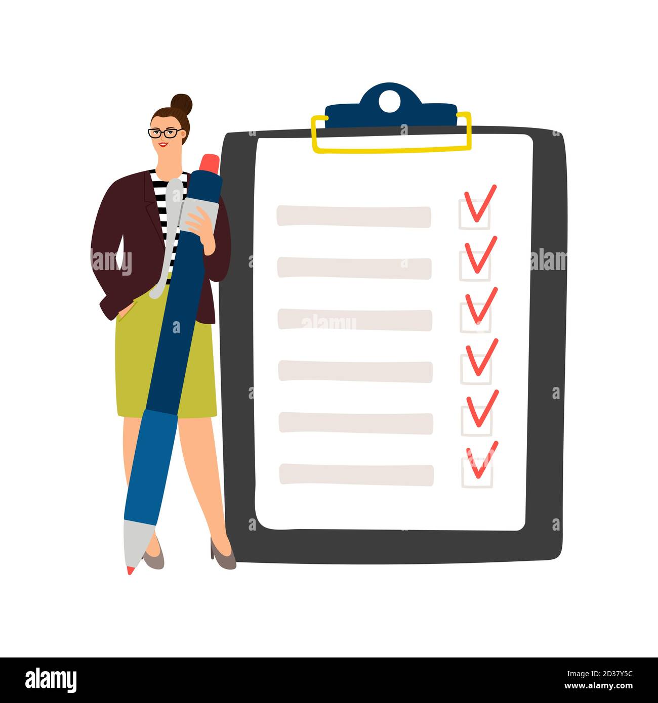 Businesswoman and checklist. Girl holding pen and to do list. Business ...