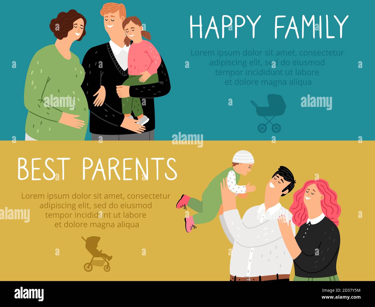 Parenthood banners. Happy family best parents vector background. Cute ...