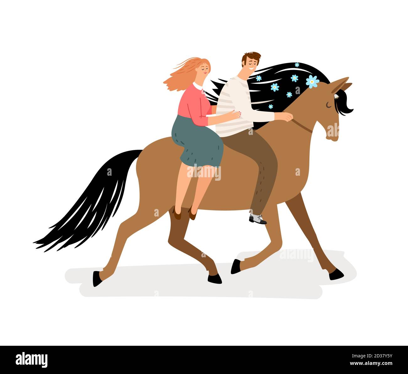 Love couple riding a horse. Vector horse, man and woman isolated on ...