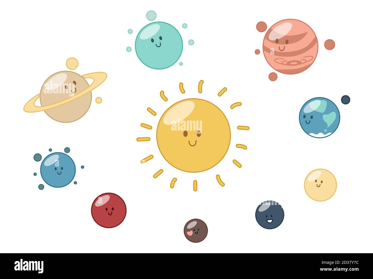 Solar system. Eight planets, Pluto and the Sun. Vector illustration in ...