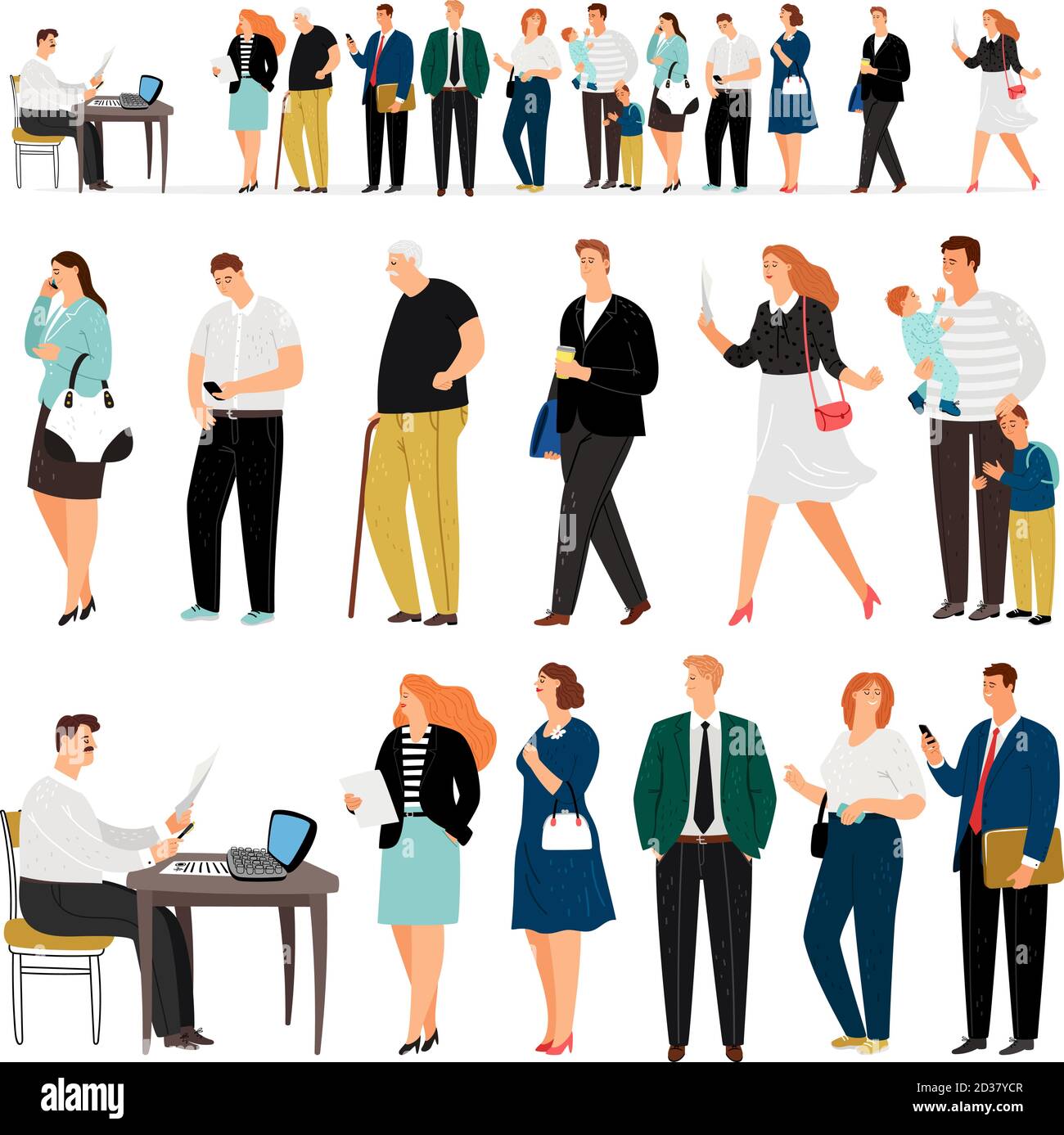 Service queue. Bank business loan approval people row or questionnaires ...