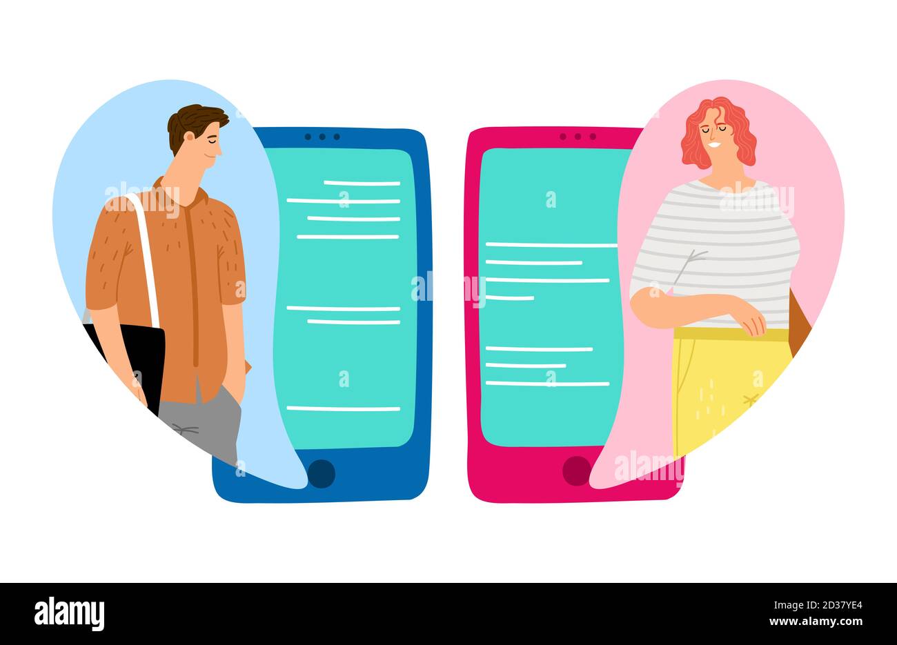 Mobile chat concept. Flat girl and boy chatting in messenger vector ...