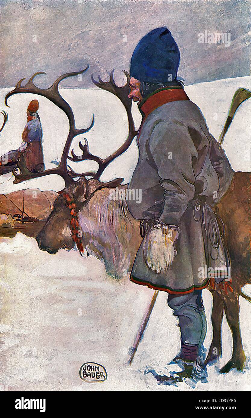 Bauer John - Saami with Reindeer Bull - Swedish School - 19th Century ...