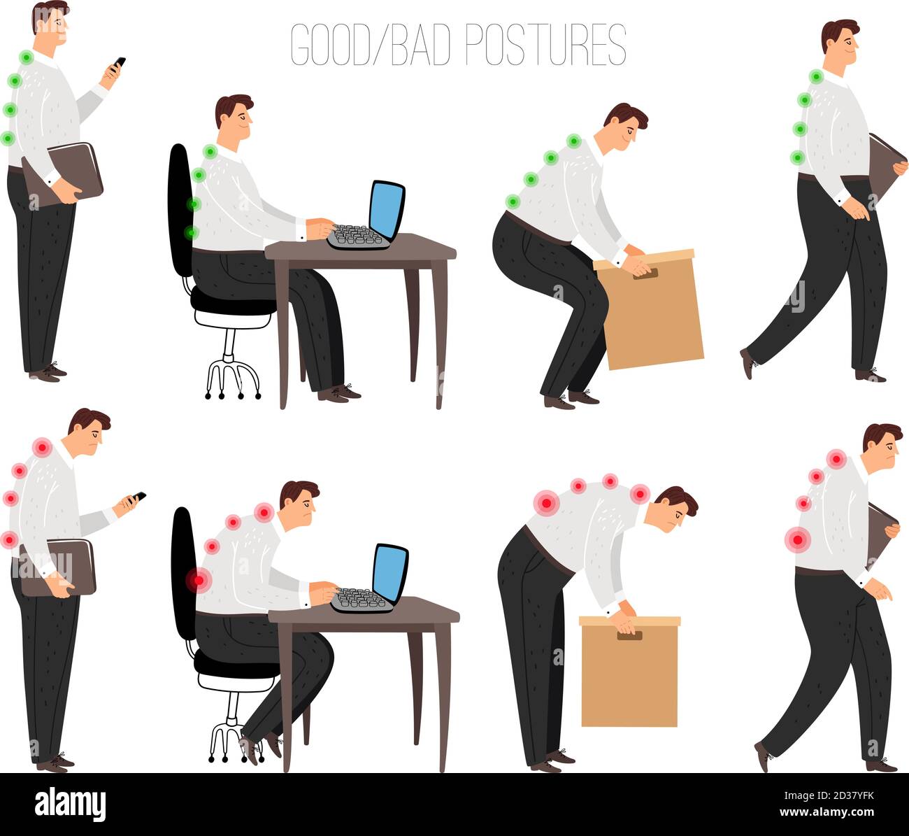 Man improper and correct postures. Properly laptop sitting position and ...