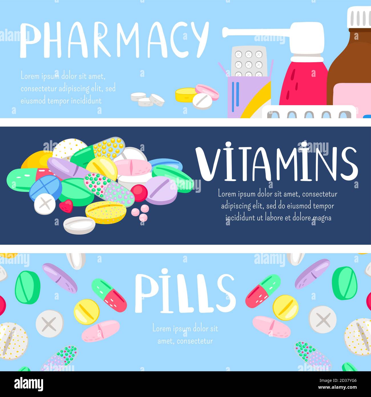 Medicine banners template. Pharmacy, vitamins and pills vector banners ...