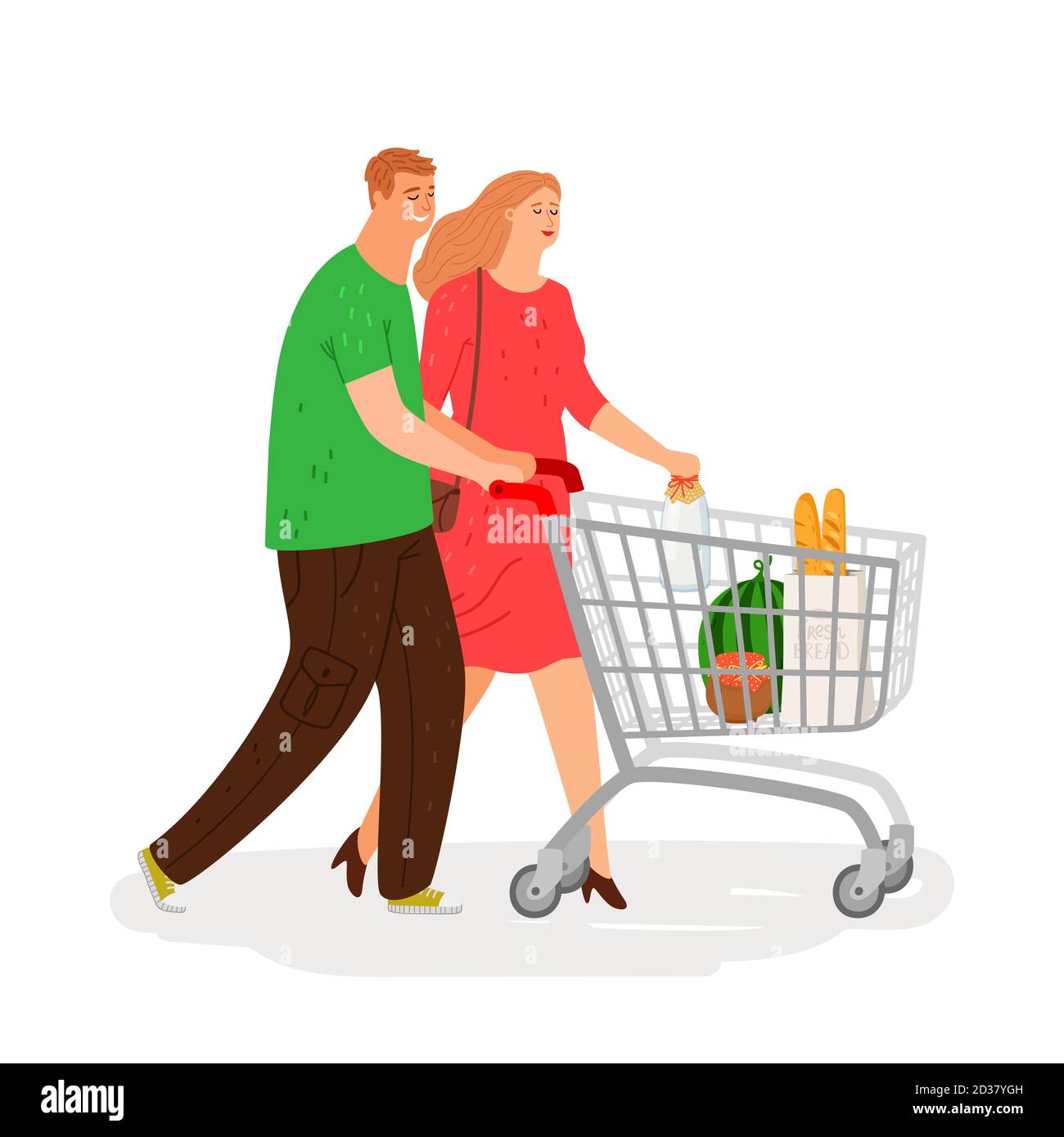 Shopping people. Couple with shopping cart vector illustration, retail ...