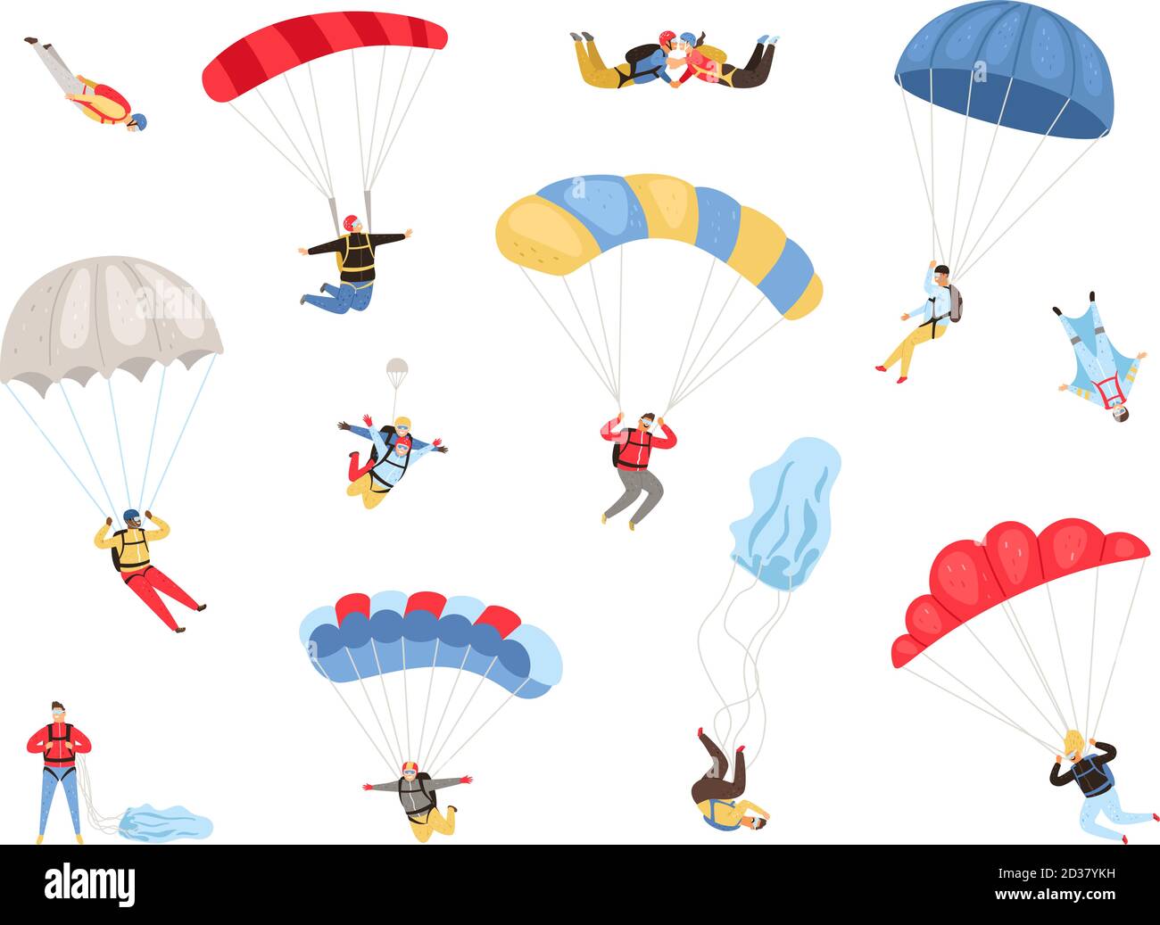 Parachute skydivers. Paraglide and parachute jumping characters on ...