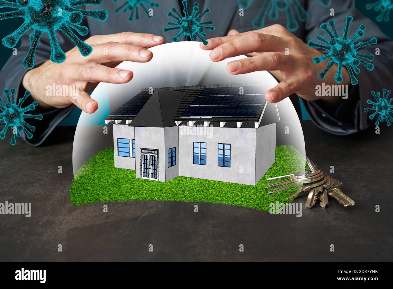 Businessman protecting his hands his house against coronavirus Covid-19 ...