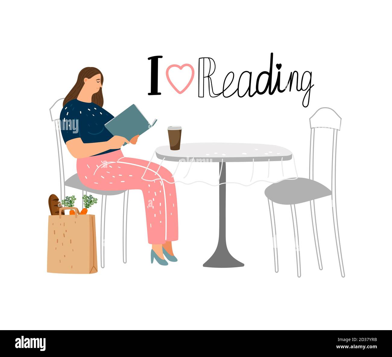 Reading concept. Girl reading book in street cafe. Student learning ...