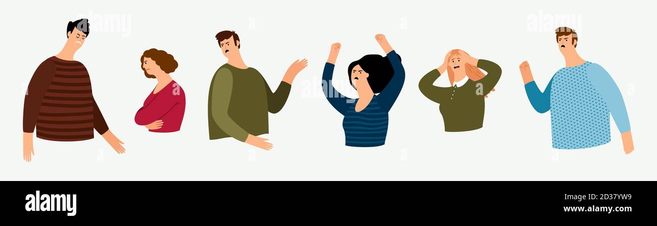 Destructive emotions. Angry, agressive, screaming men and women vector ...