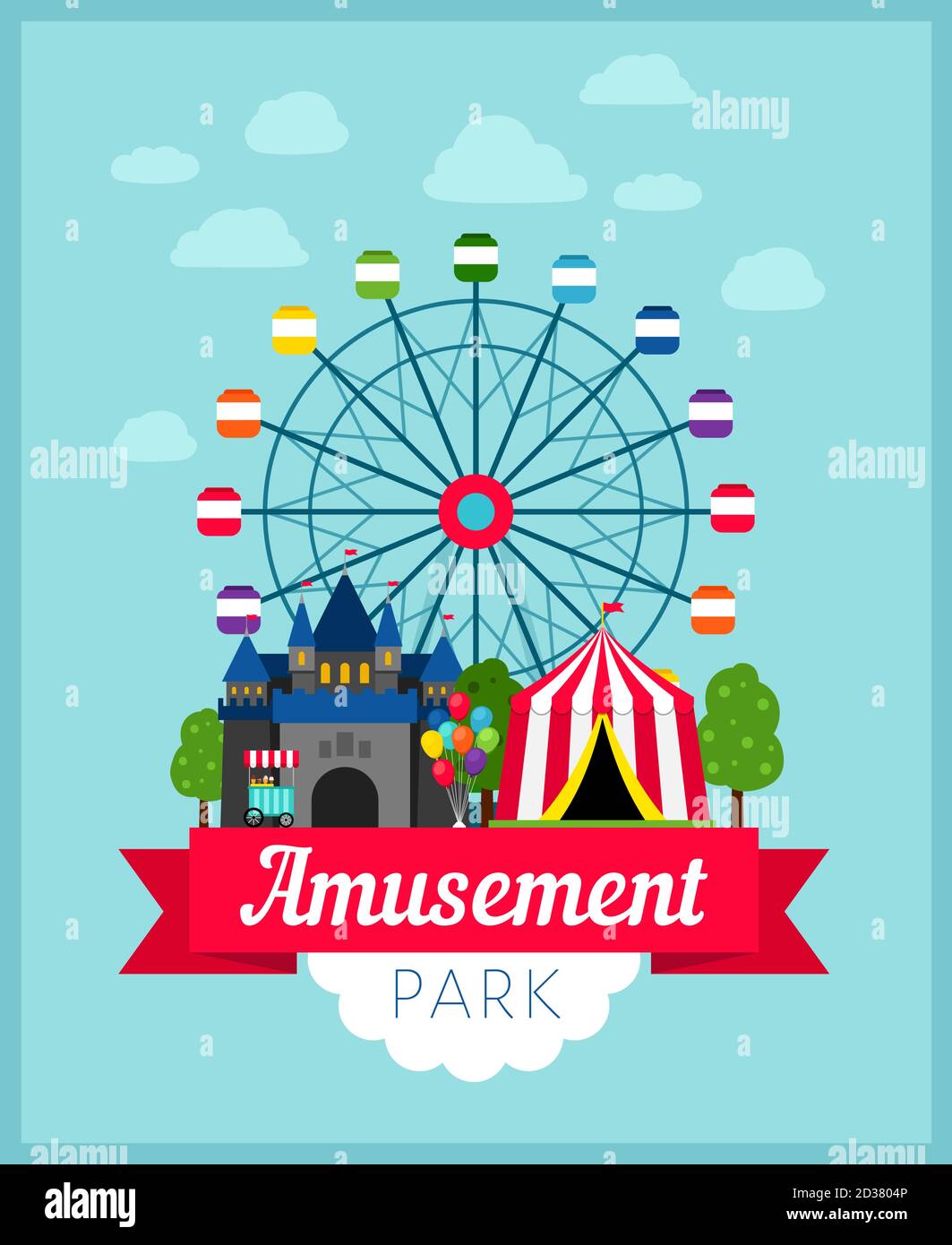 Amusement park poster. Children entertainment fun fair park background ...