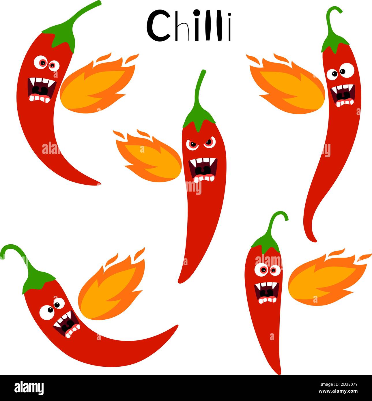 Spicy chilli fire. Hot chili red pepper belching flame vector ...
