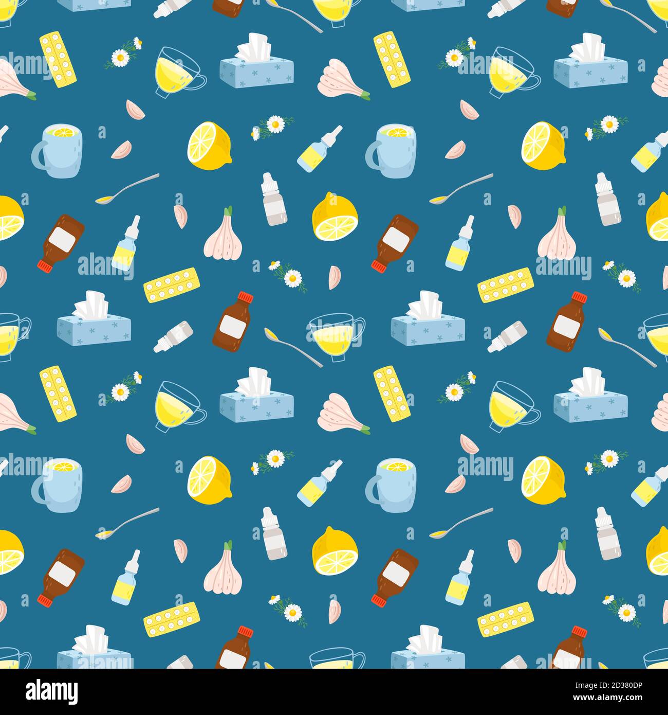 Cold remedies seamless pattern. Winter cold and flu health remedy ...