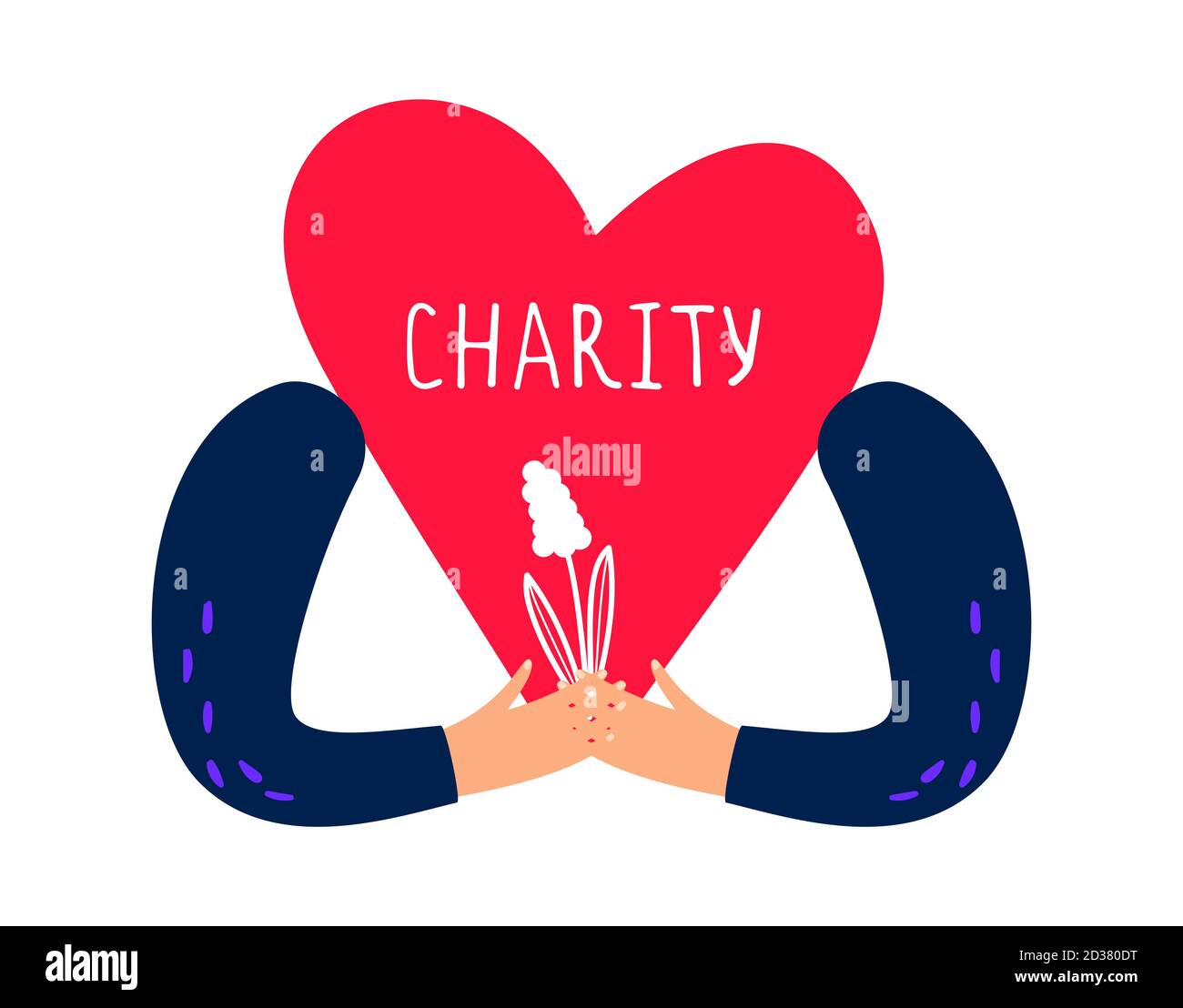 Charity concept. Hands holding heart and flower. Vector charity and ...