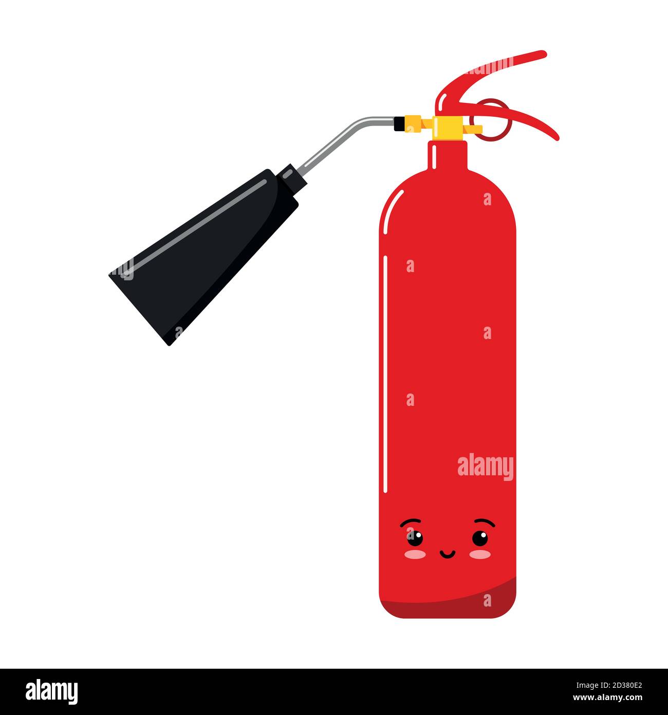 Red fire extinguisher with nozzle emoticon icon isolated on a white ...