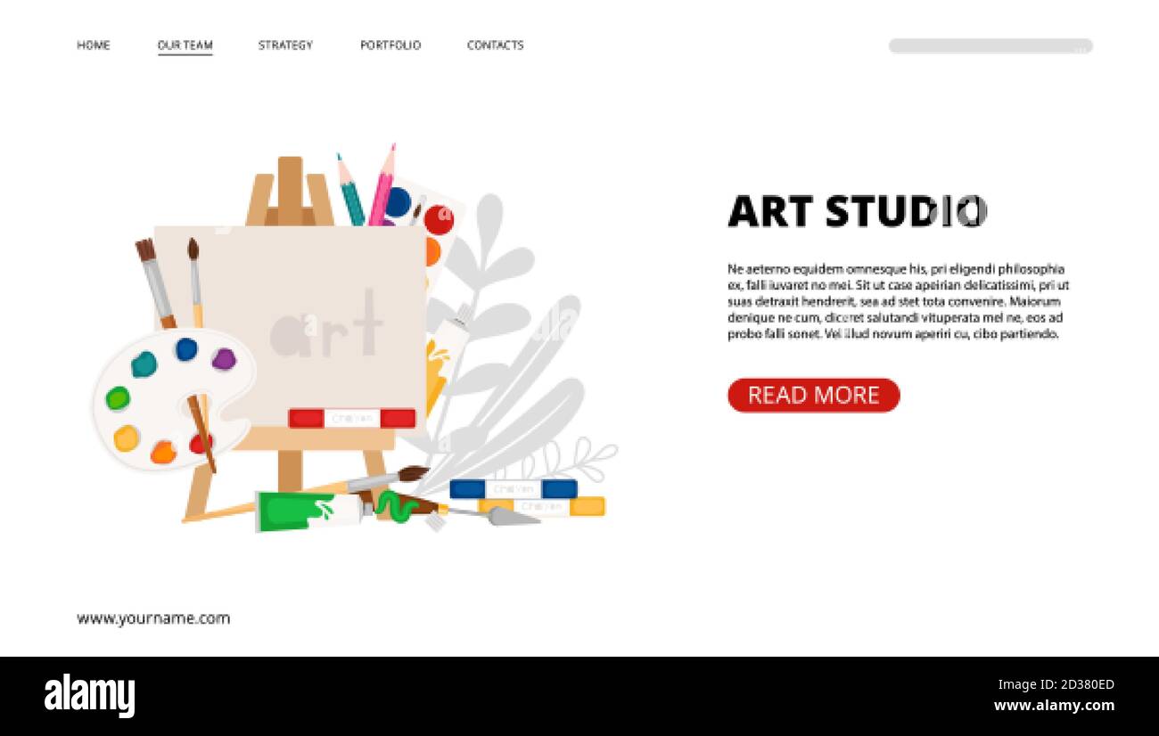 Art studio landing page. Art, painting tools vector web banner template ...