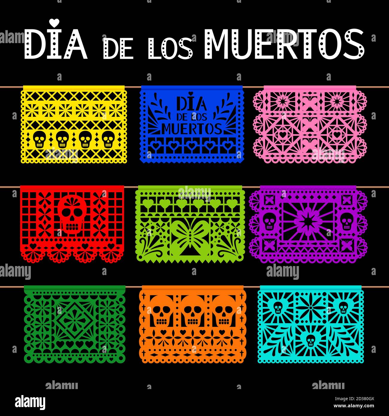 Papel picado. Mexican hanging pecked perforated paper decoration flags ...