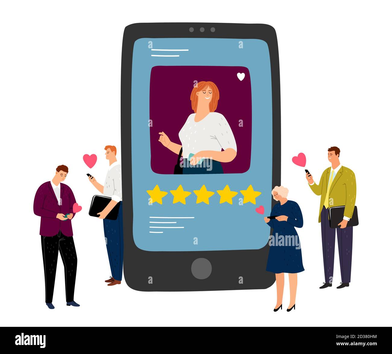 Social media concept. Five star rating, like in social media. Flat tiny ...