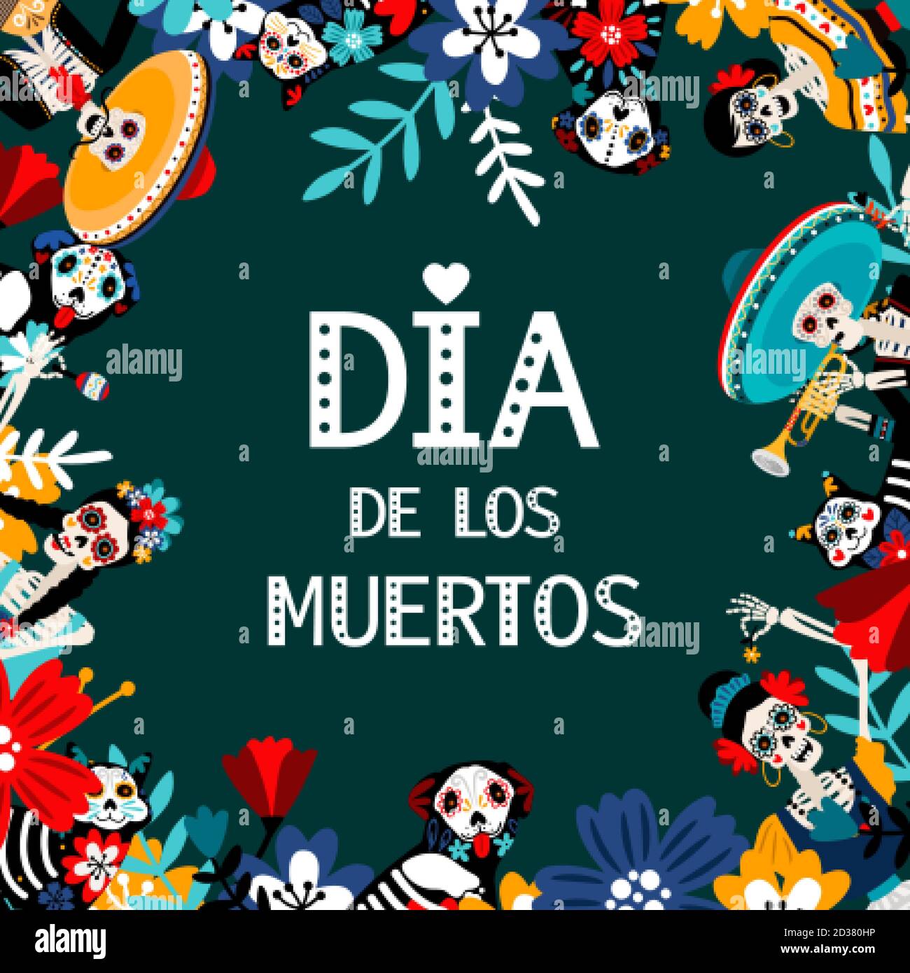 Day of Dead, Dia de los muertos, flat vector social media banner ...