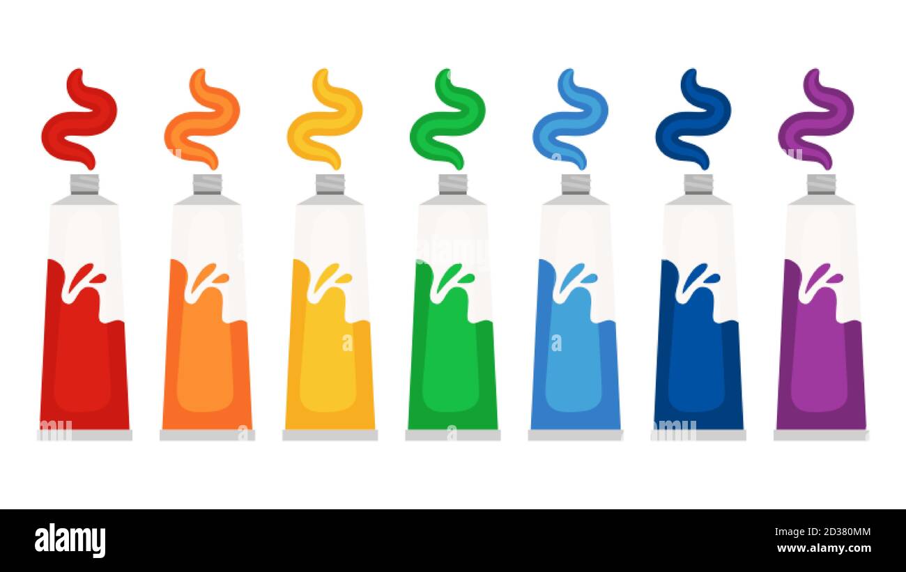Rainbow colors tube paints. Colorful oil or watercolor paints vector ...