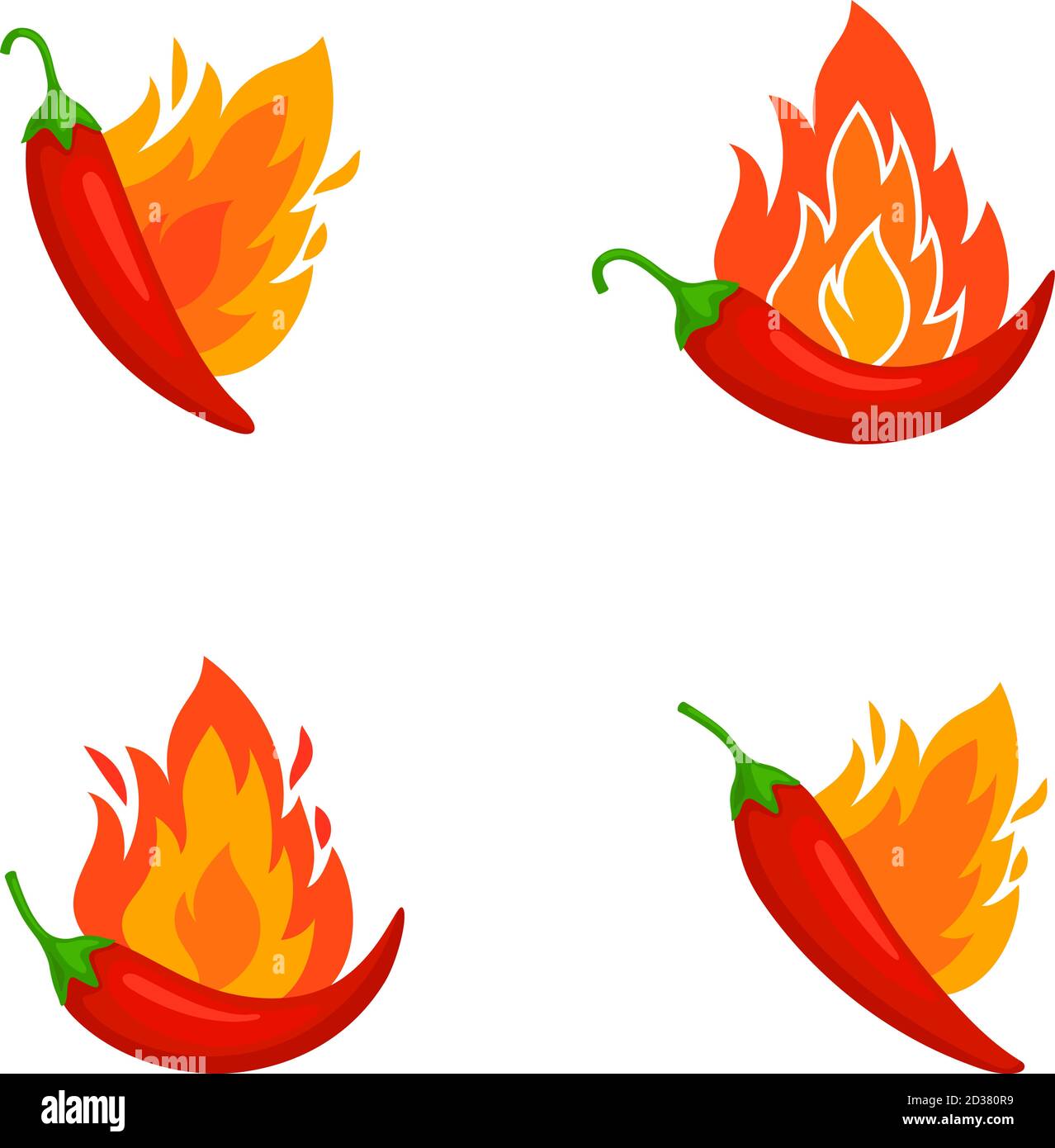 Burned chilli peppers. Hot mexican food symbols, chilly with flame for ...