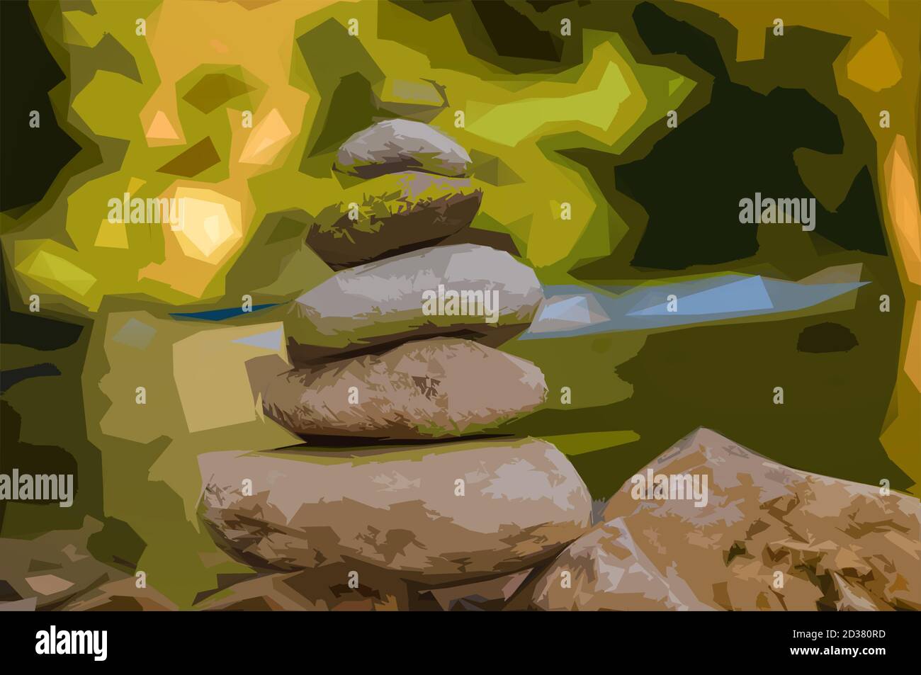 Illustration of stacked stones in the forest for yoga zen and healing ...