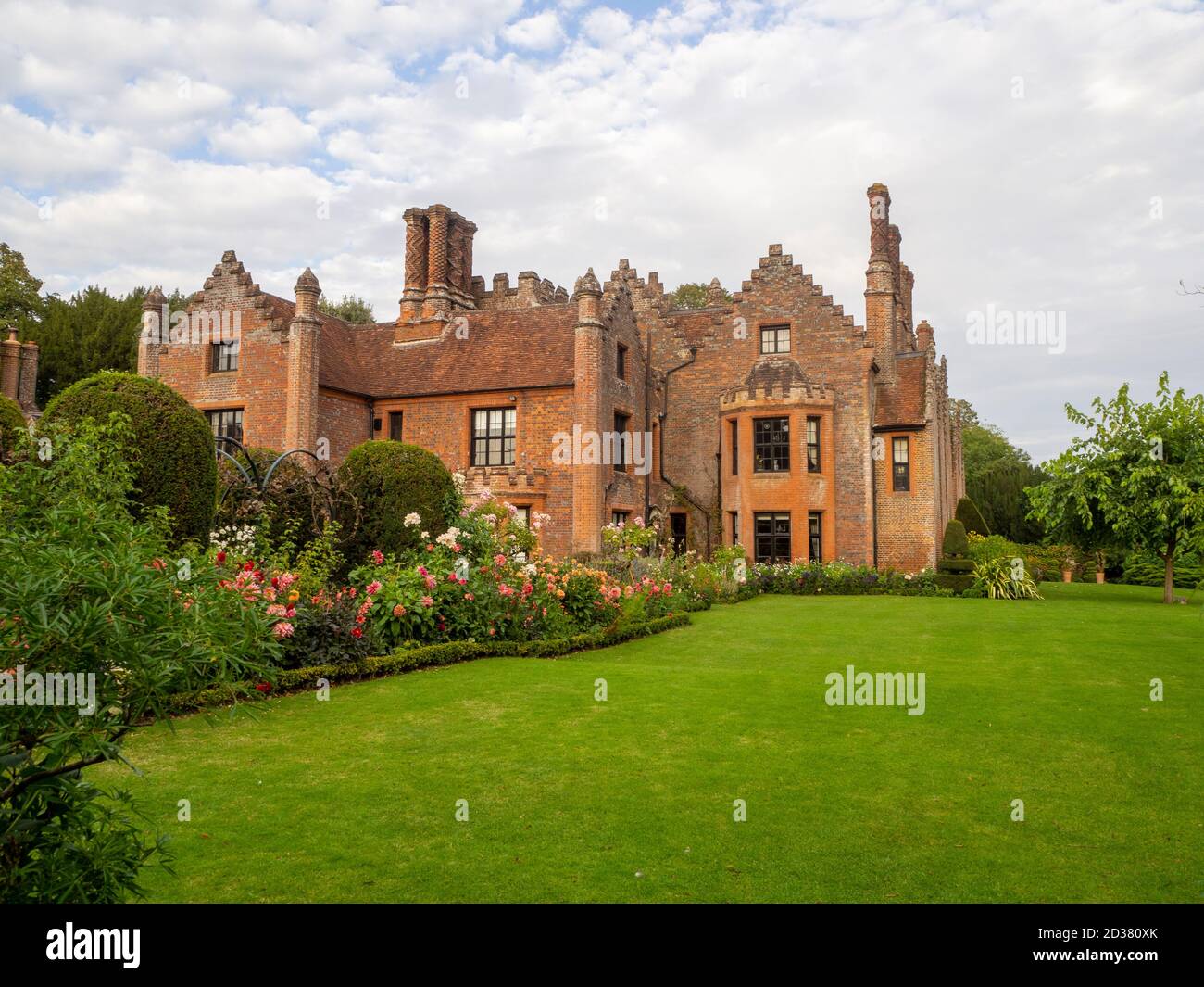 Chenies Manor House,a Tudor building, and garden in September with ...
