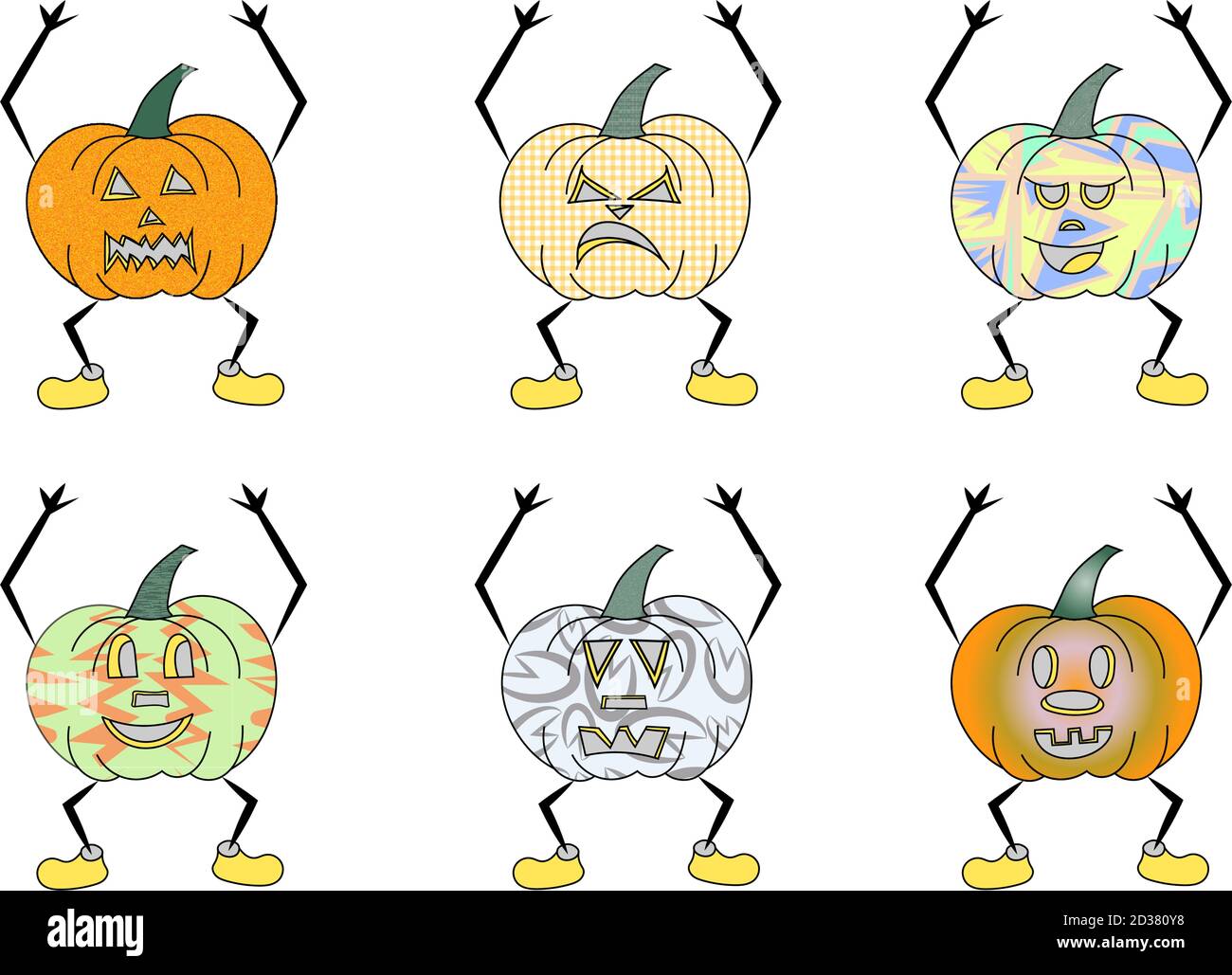 Set of funny cartoon pumpkins monsters with hands apart Stock Vector ...