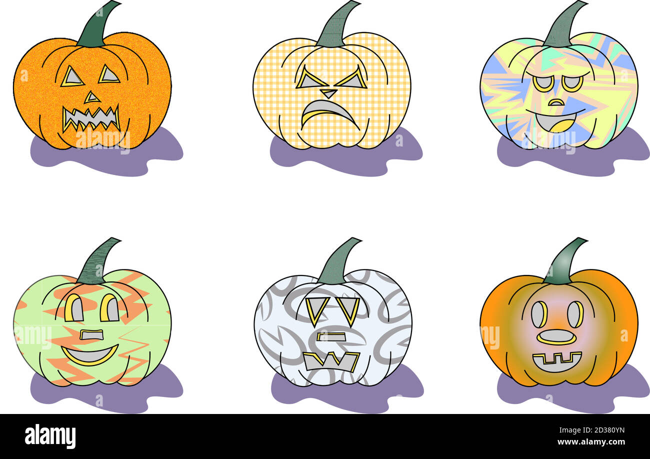 Set of funny colored cartoon pumpkins monsters with shadows for your ...