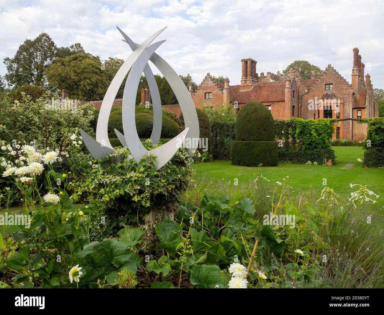 Chenies Manor White garden in September. Looking towards the sunlit ...