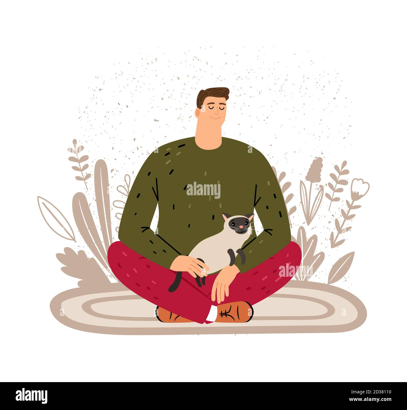 Man resting with cat. Animal therapy for people vector illustration ...