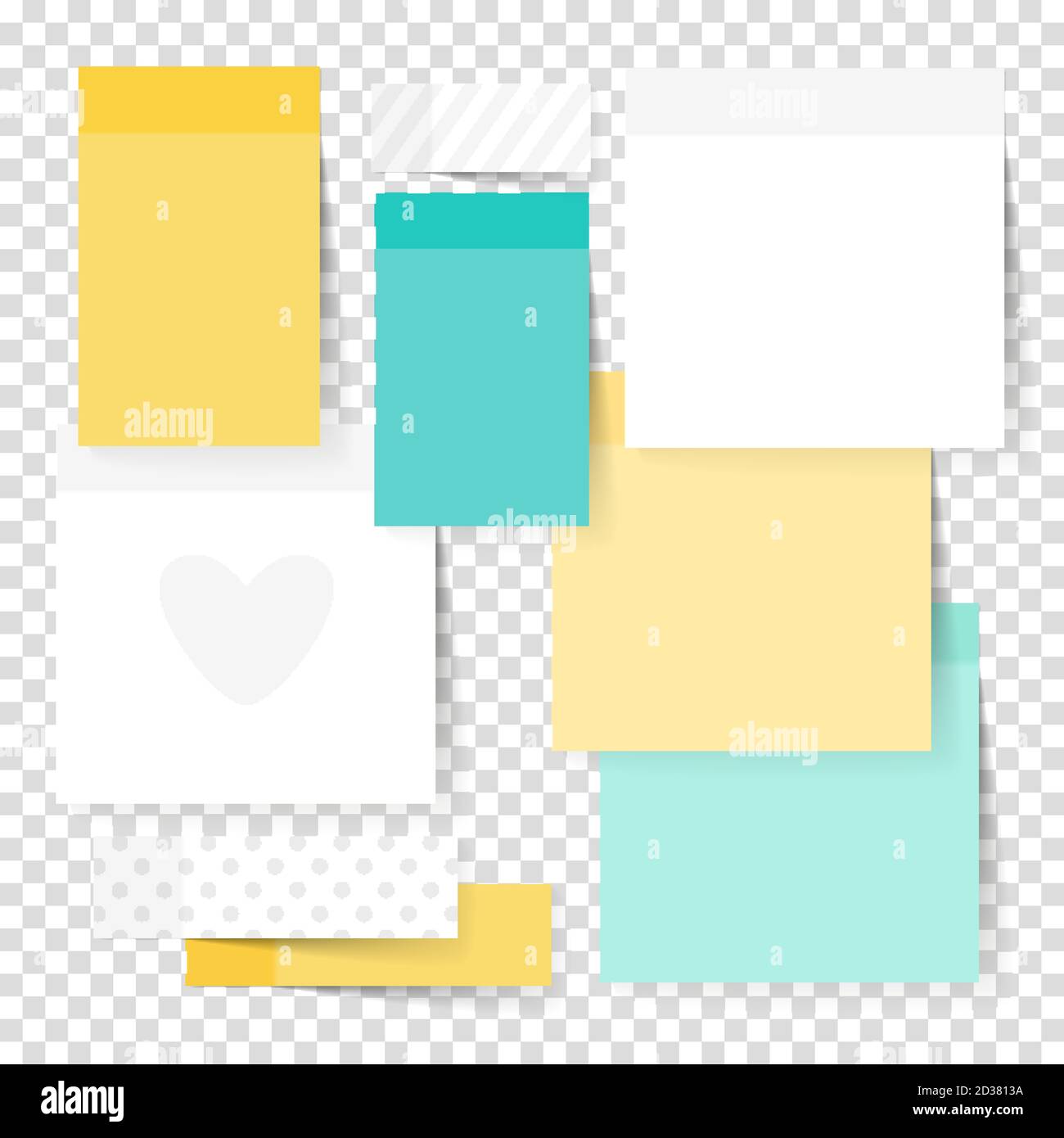 Colored note stickers set. Vector green, yellow and white paper notes ...
