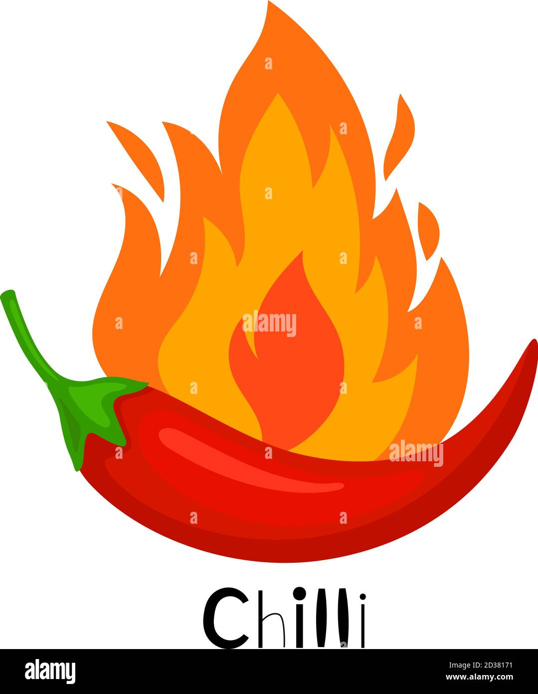 Hot chilli burning pepper with sign, vector icon on white background ...