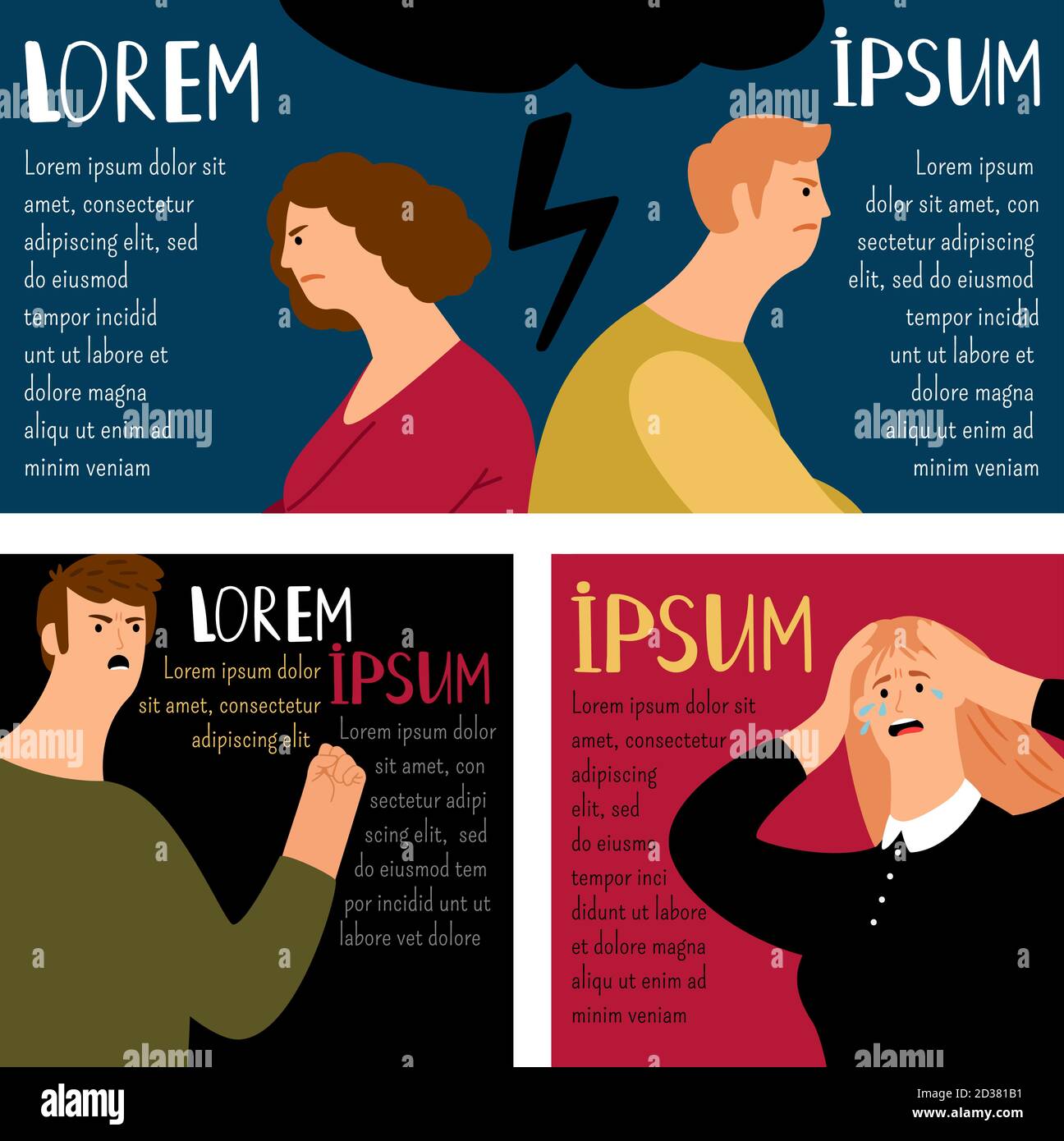 Quarrel and argue people cards collection, vector illustration Stock ...