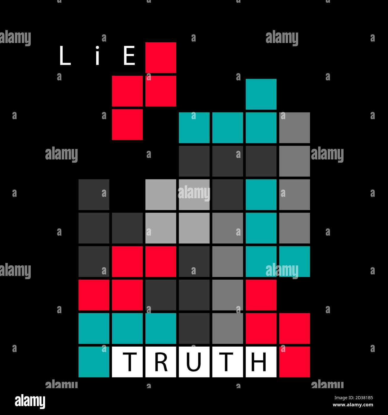 Truth and lie concept illustration. Tetris brick retro game. Logical ...