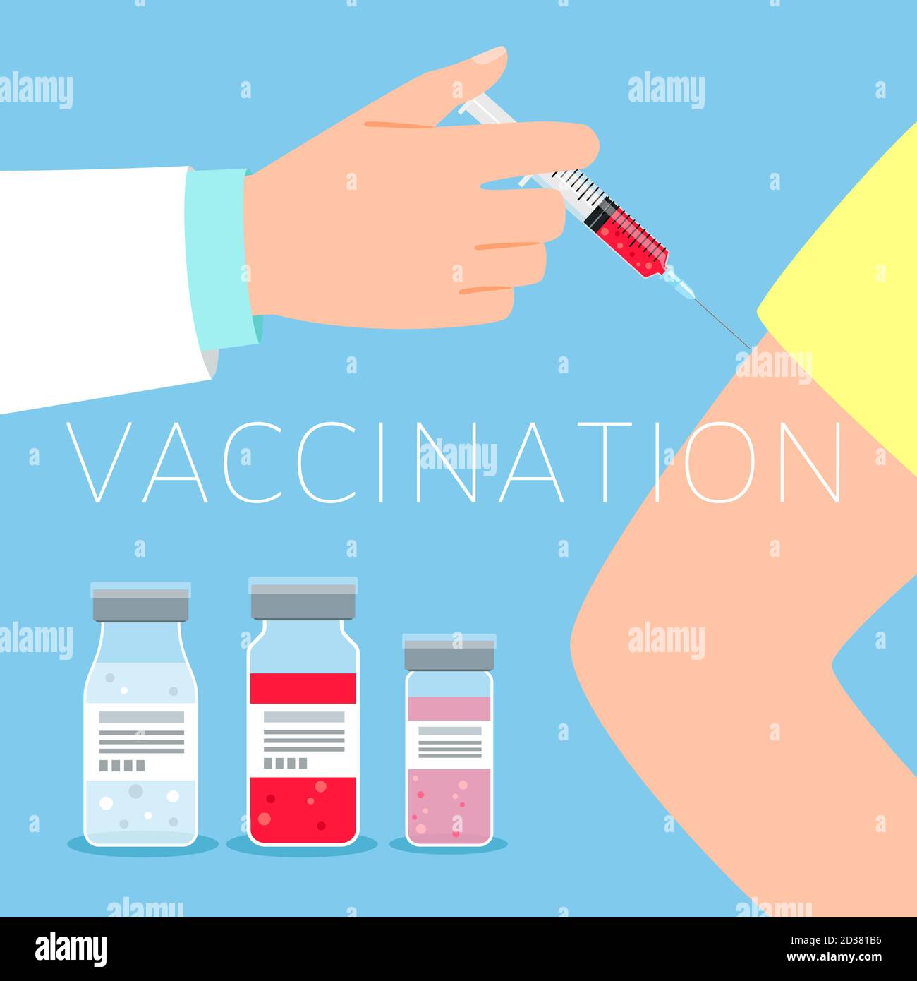 Vaccination concept vector illustration with doctor and patient hands ...
