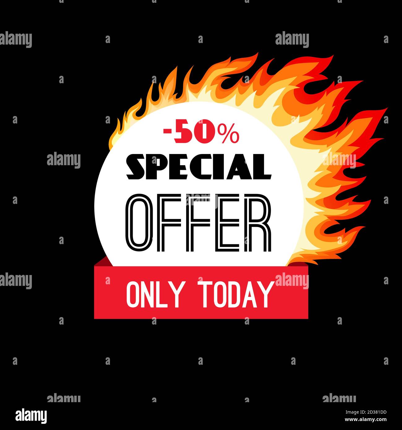 Circle fire discount frame. Summer heat special offer vector label ...