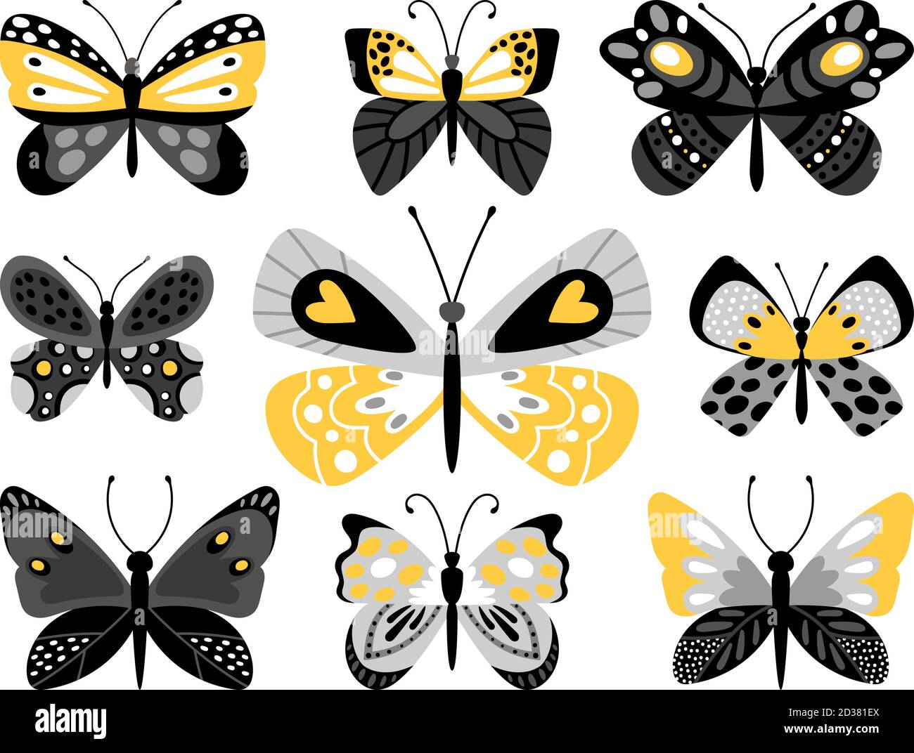 Butterflies vector color illustrations set. Tropical insects with ...
