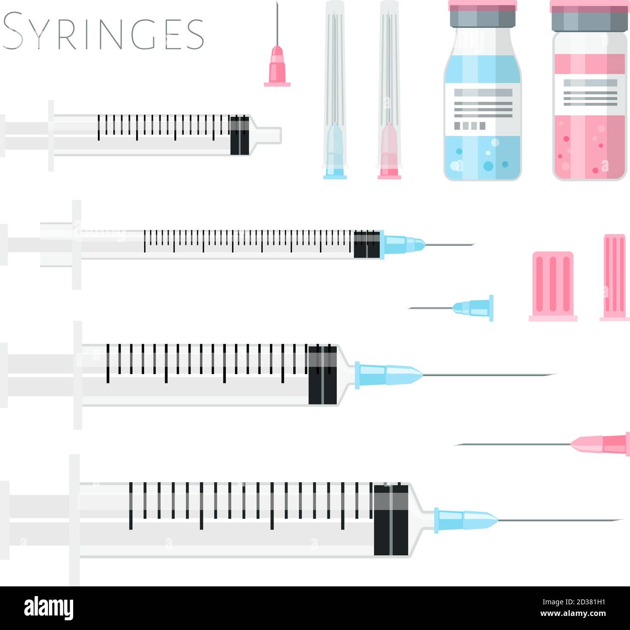 Syringes needles bottles. Treatment and medicine syringe illustration ...