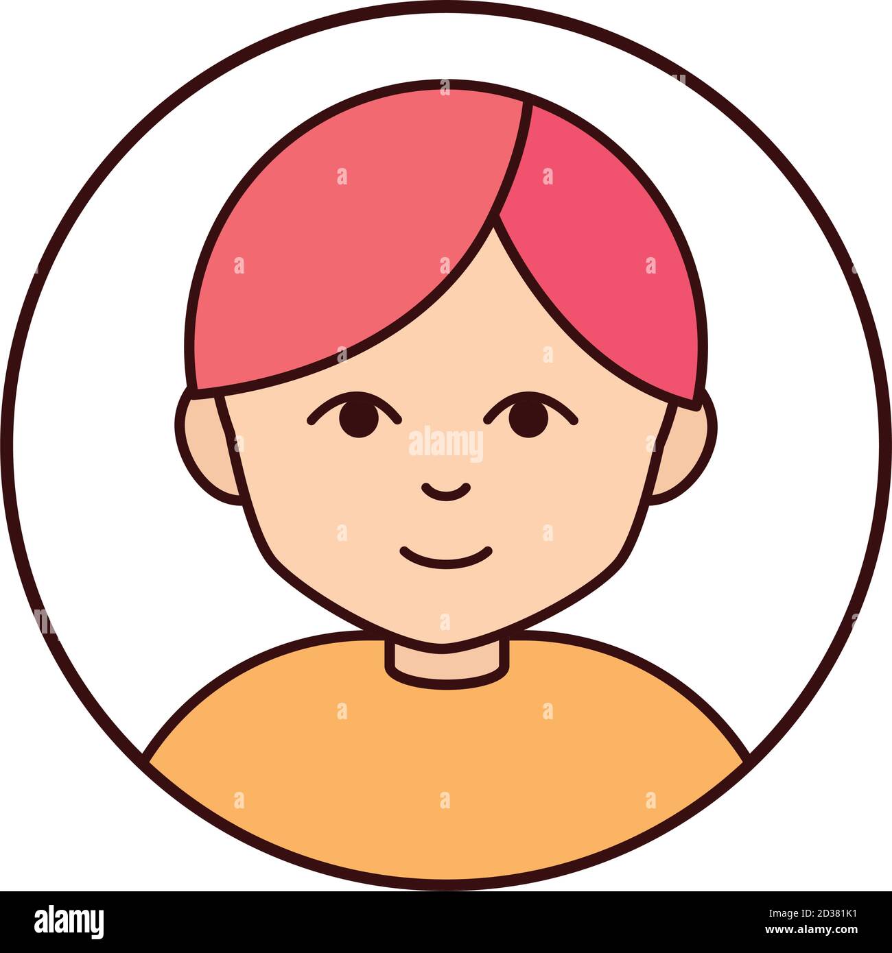 young boy cartoon character, round line icon vector illustration Stock ...