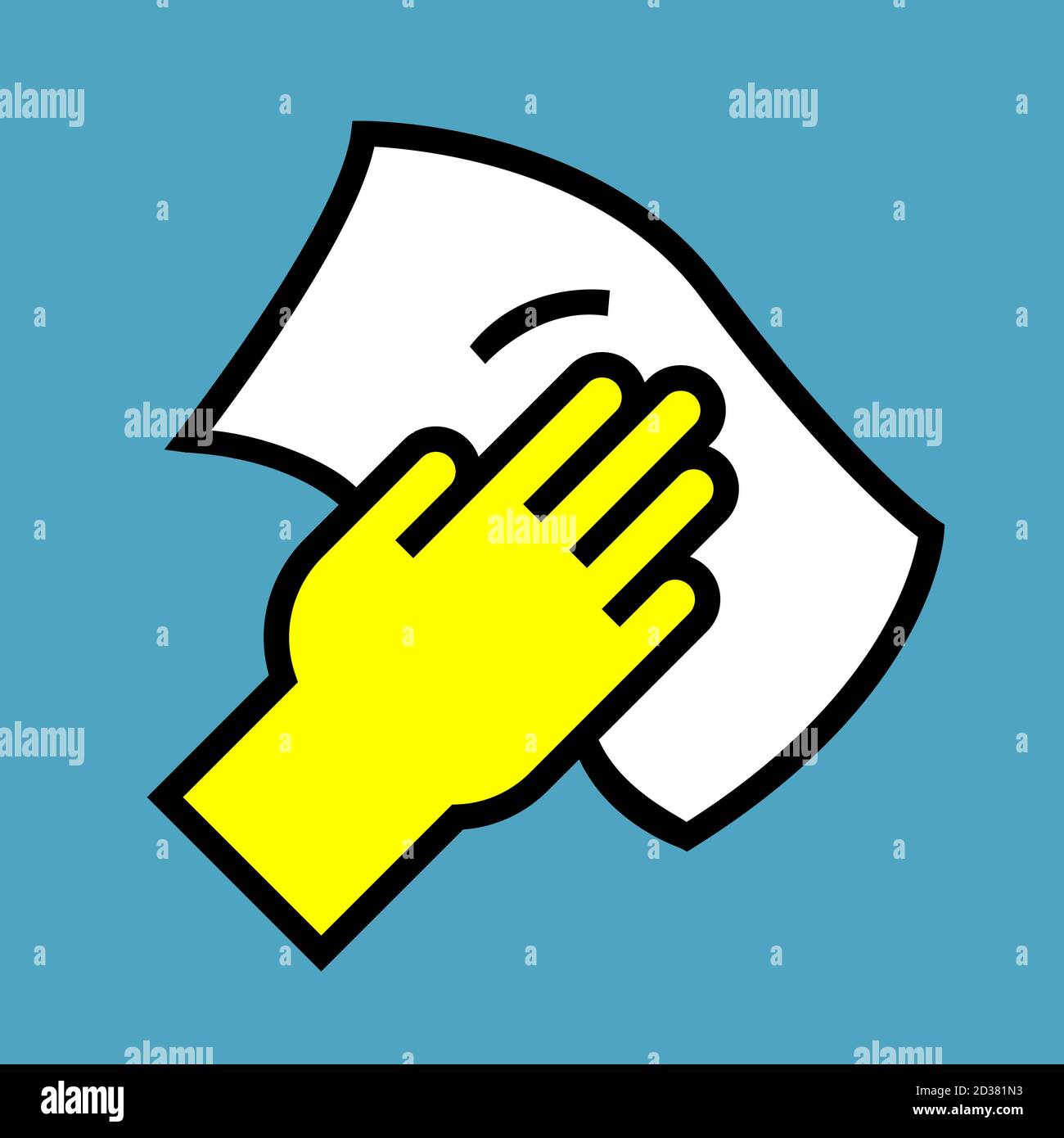 A hand in a glove is cleaning the house. Removes dust from surfaces ...