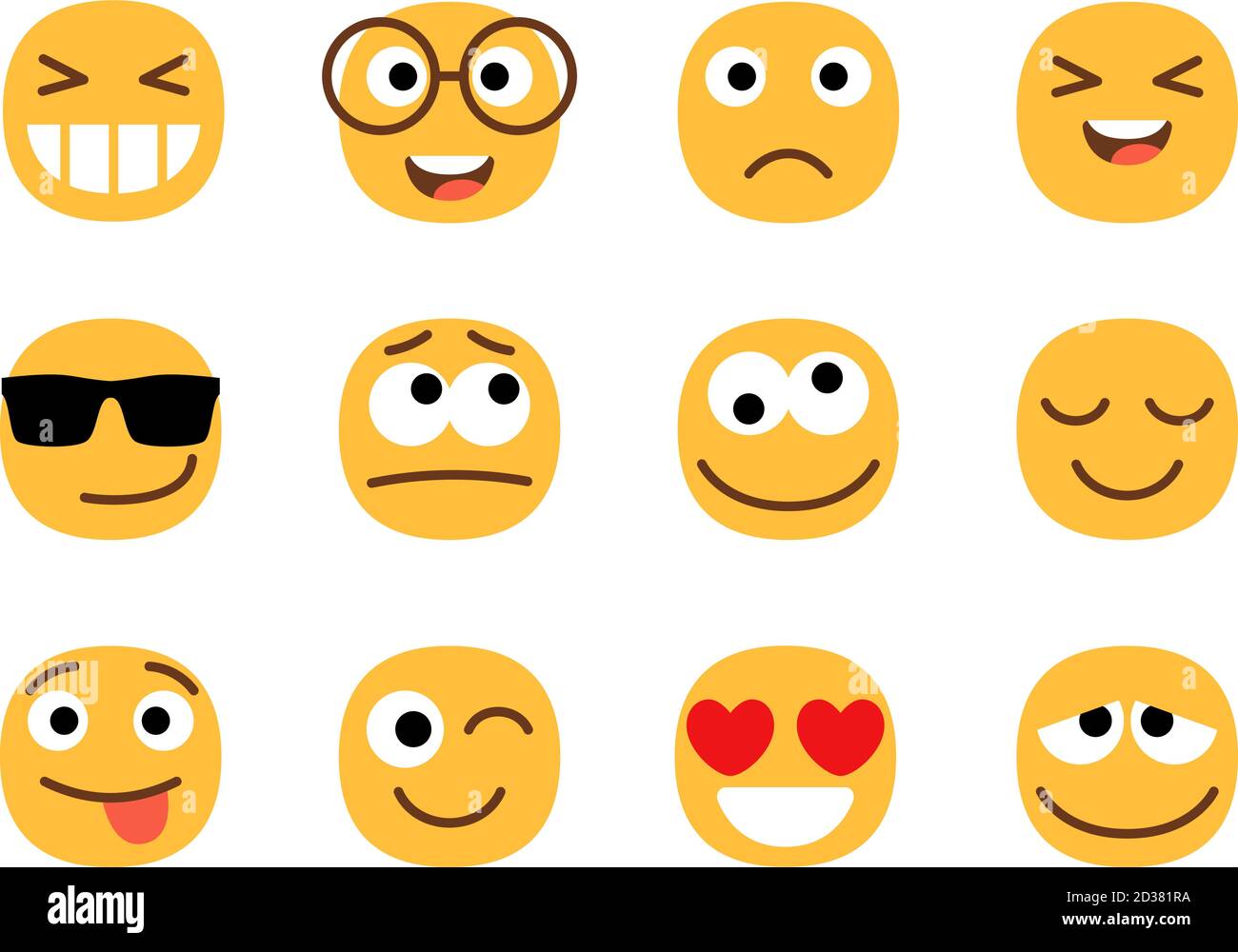 Yellow cute and fun emoticons faces. Smiles or smiling person signs ...