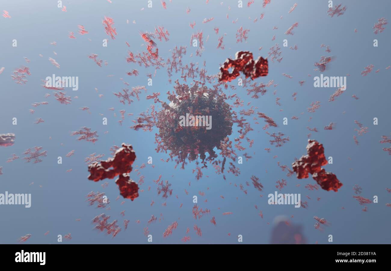 Cluster of human antibodies (igG and igM) attacking a Corona virus ...