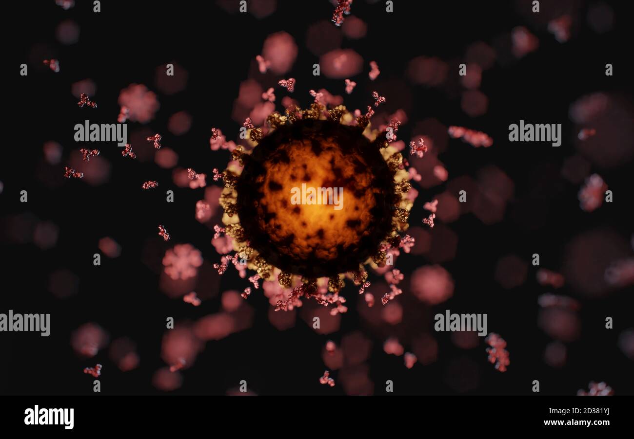 Cluster of human antibodies (igG and igM) attacking a Corona virus ...