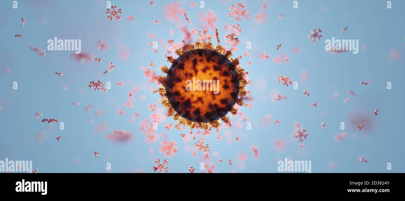 Cluster of human antibodies (igG and igM) attacking a Corona virus ...