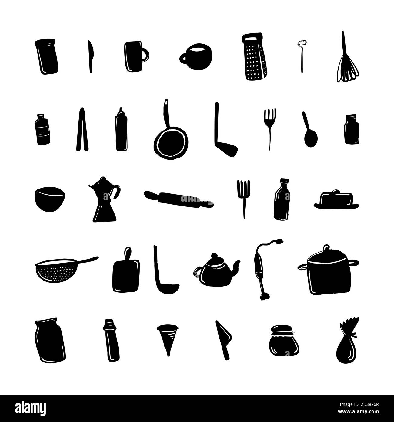 Big icon set of kitchen cookware in minimal style Stock Vector Image ...